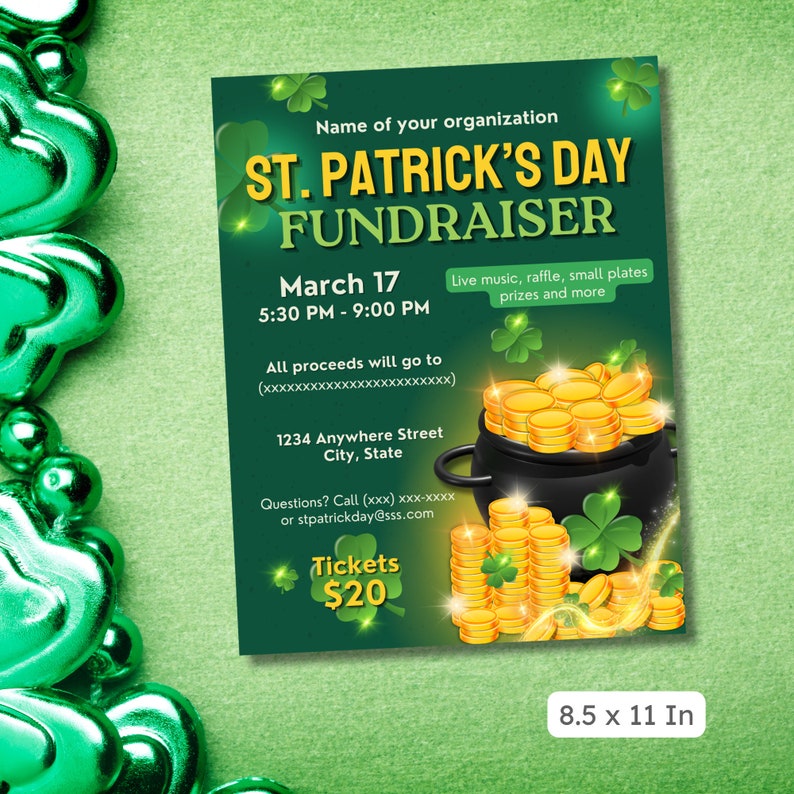 St. Patrick's Day Fundraiser Flyer March Shamrock Community Event ...