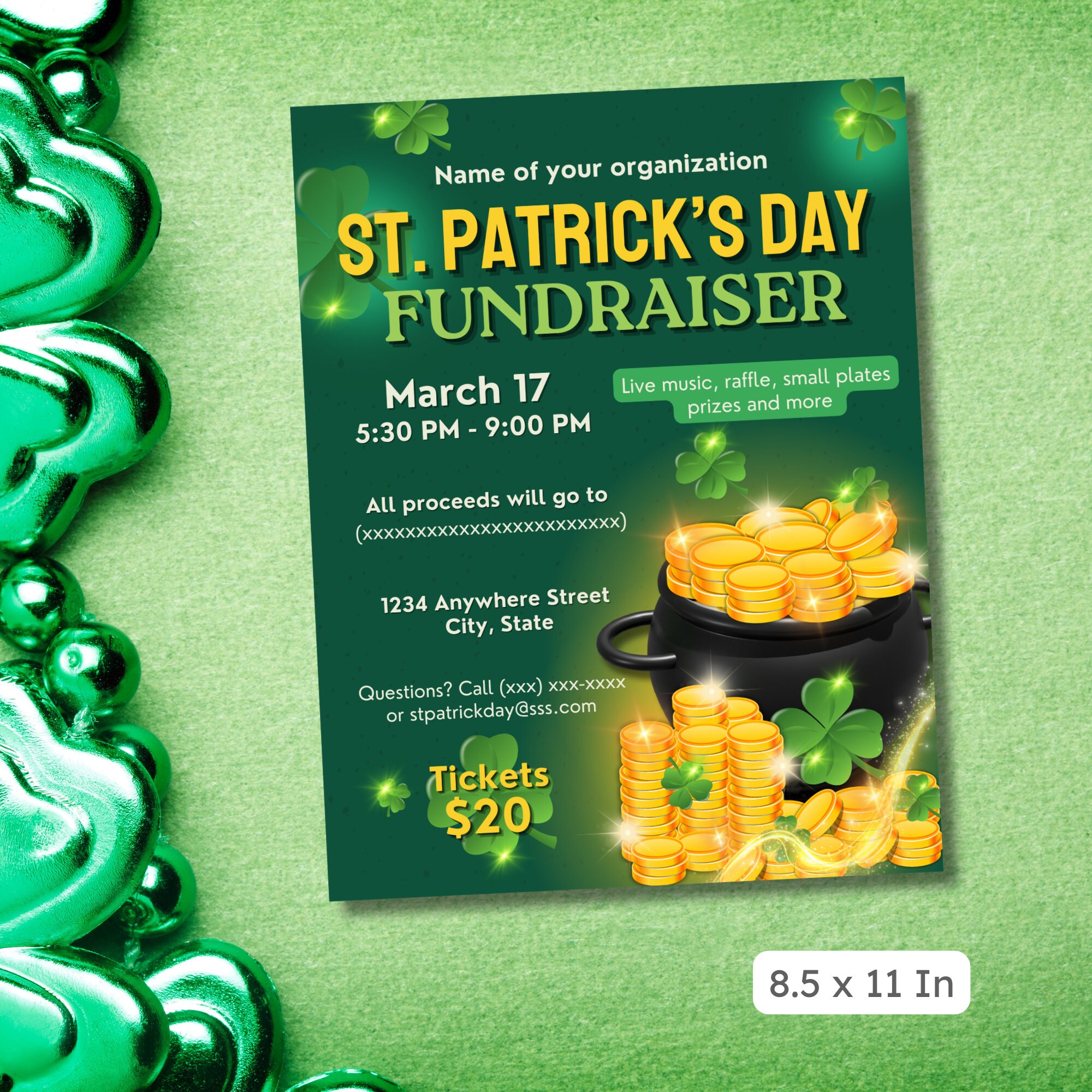 St. Patrick's Day Fundraiser Flyer March Shamrock Community Event ...