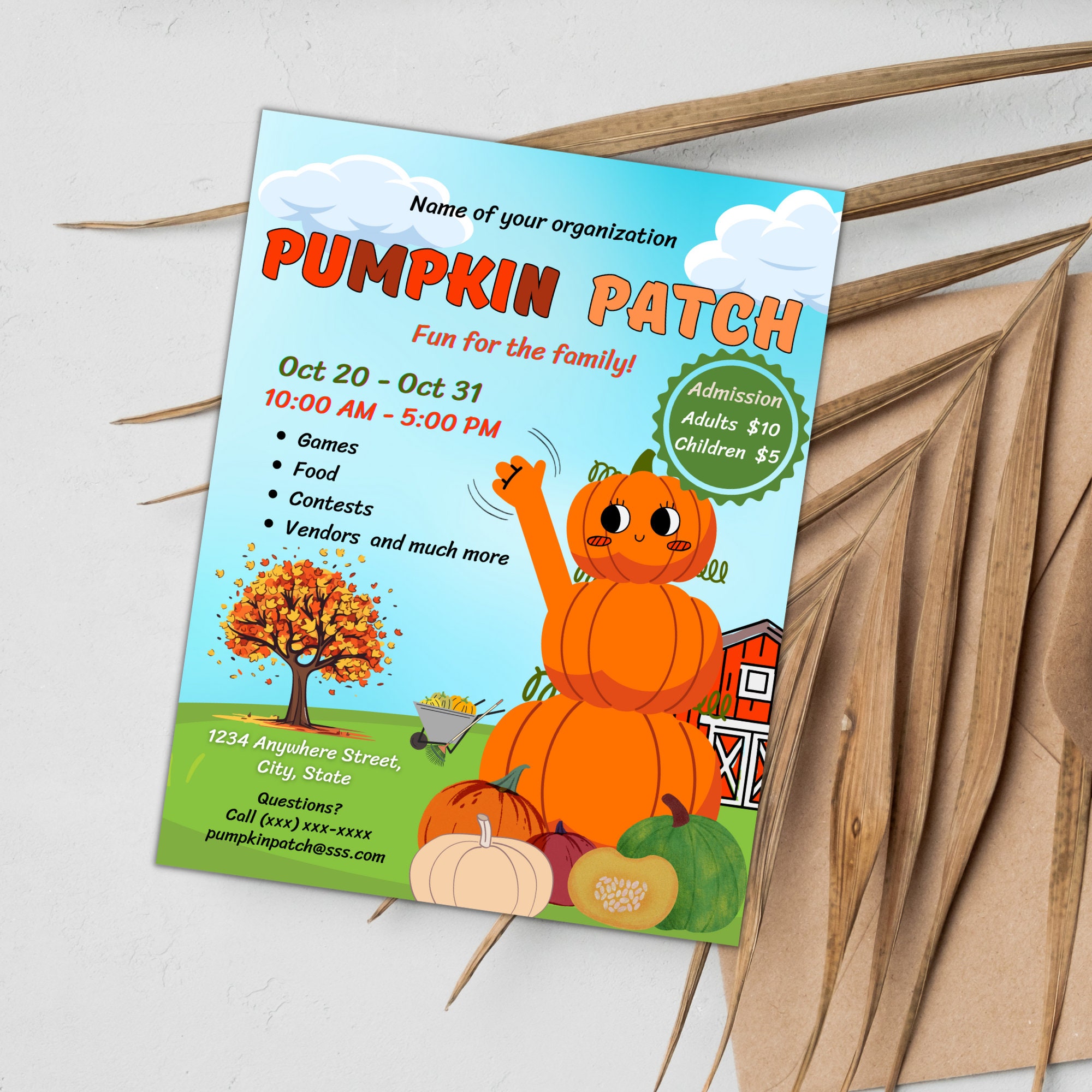 Pumpkin Patch Flyer, Fall Festival, Autumn Party Fest, Pumpkin ...