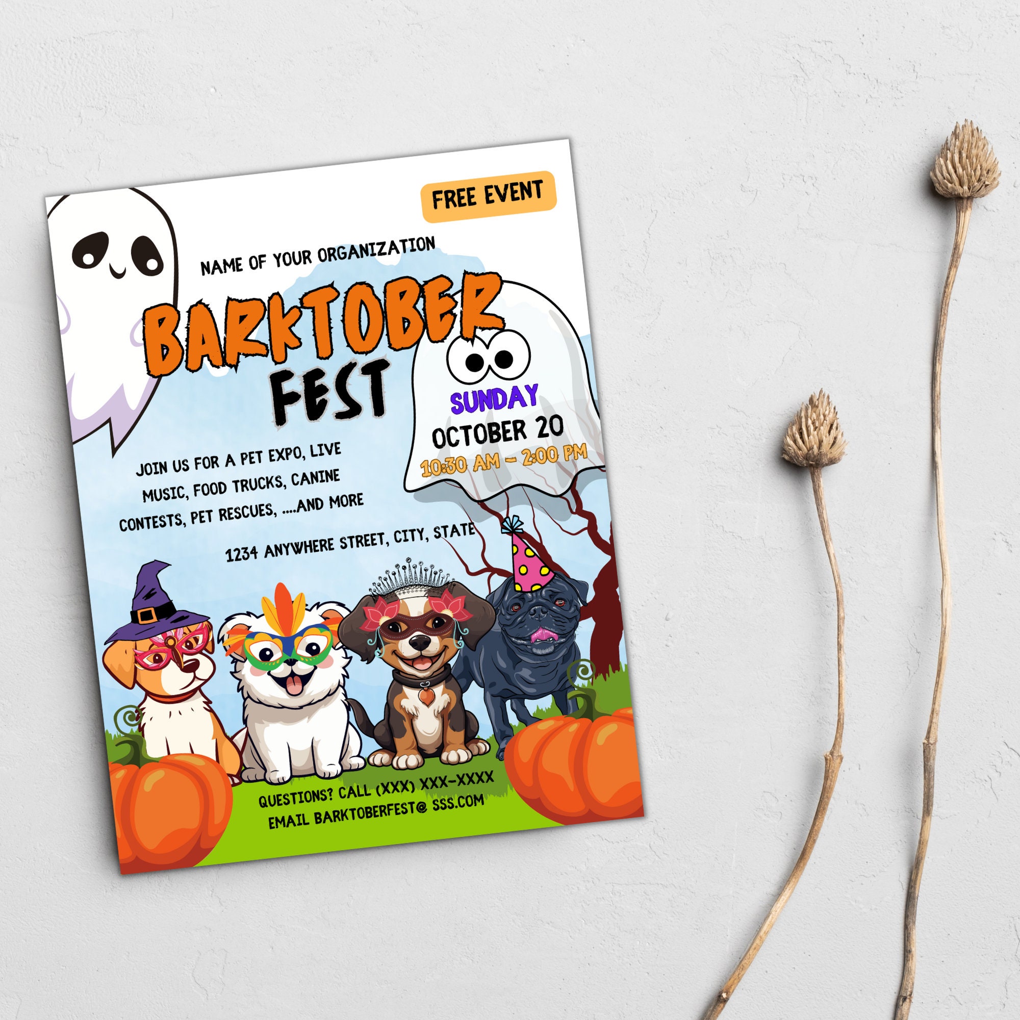 Barktober Fest Flyer Puppy Adoption Fall Fundraiser Halloween Benefit Event Neighborhood Party ...
