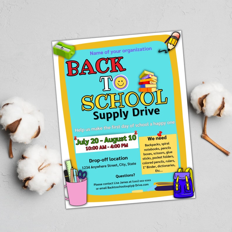 Back to School Supply Drive Flyer, Fundraiser Event, Supply Drive Flyer ...
