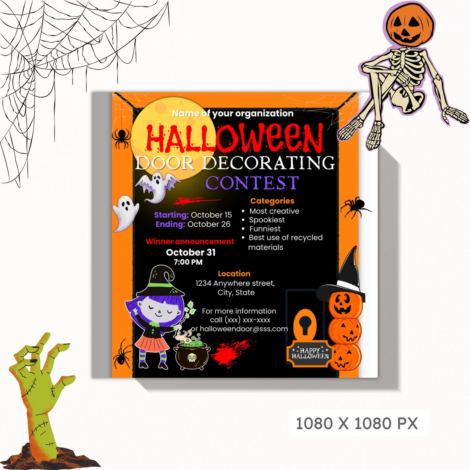 Halloween Door Decorating Contest Flyer, Trick or Treat, Haunted House ...