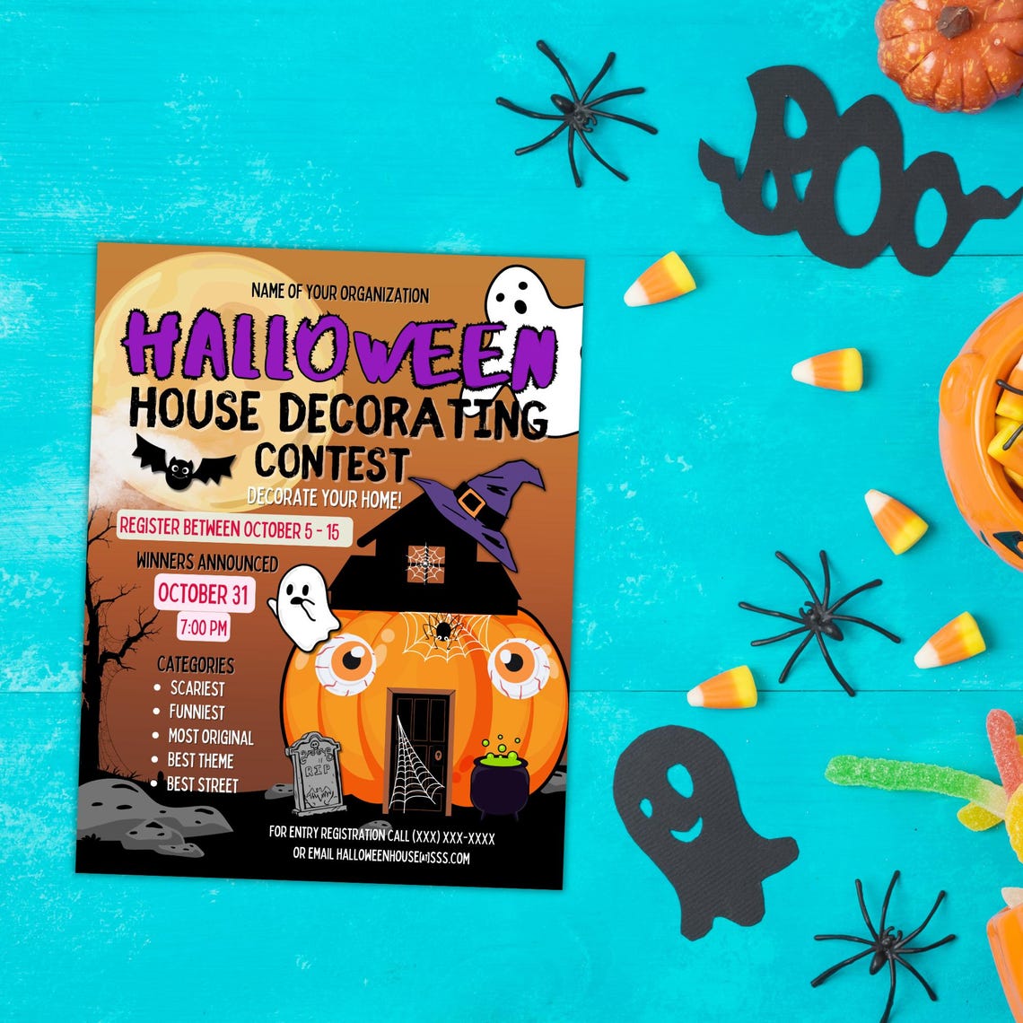 Halloween House Decorating Contest Flyer, Haunted House, Costume Party ...