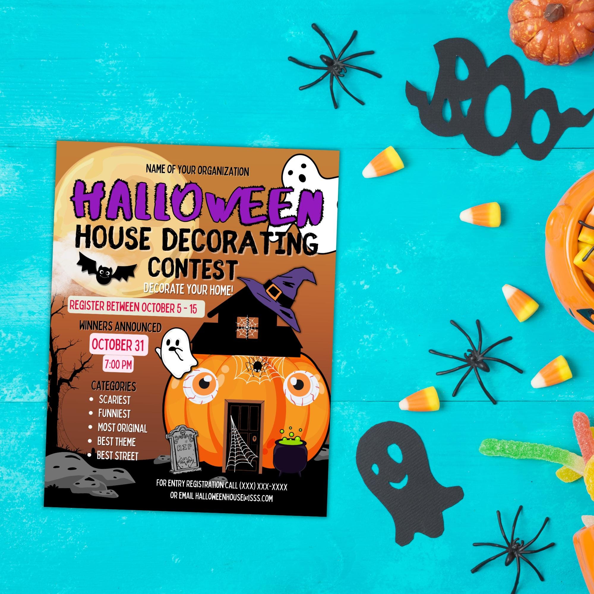 Halloween House Decorating Contest Flyer, Haunted House, Costume Party ...