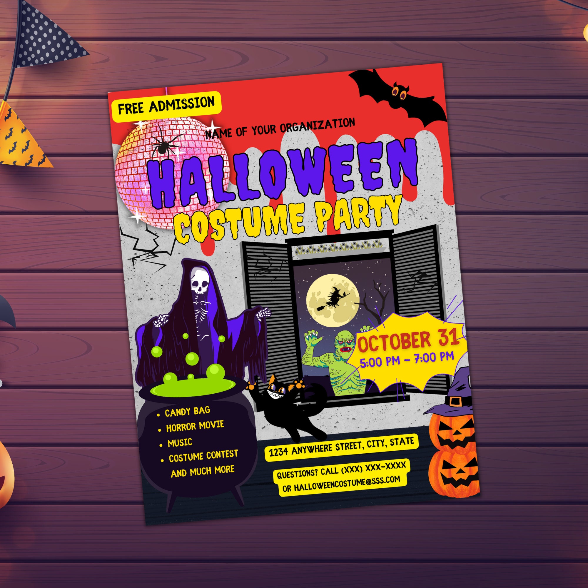 Halloween Costume Party Flyer Trick or Treat Witches Party Spooky ...