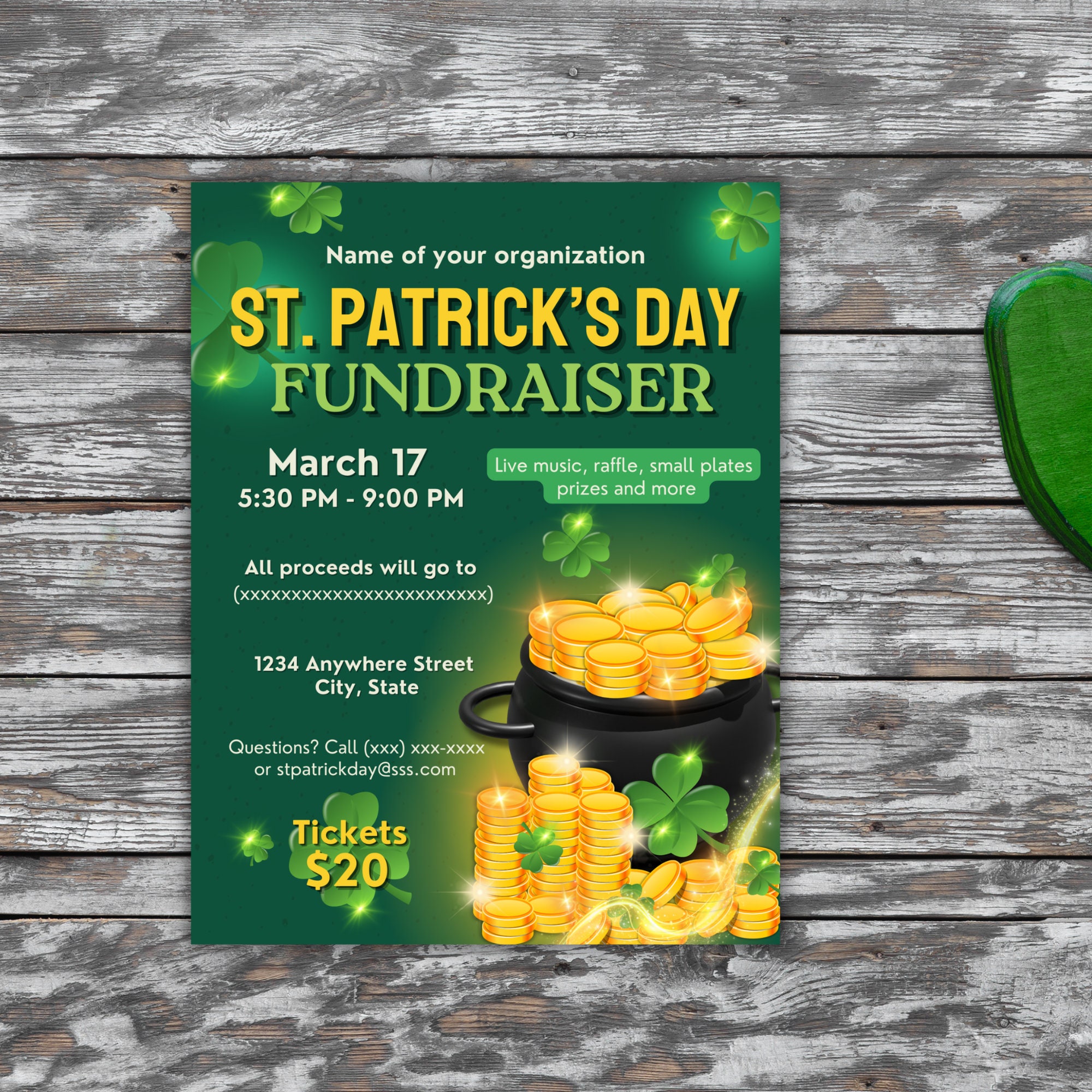 St. Patrick's Day Fundraiser Flyer, March Shamrock, Community Event ...