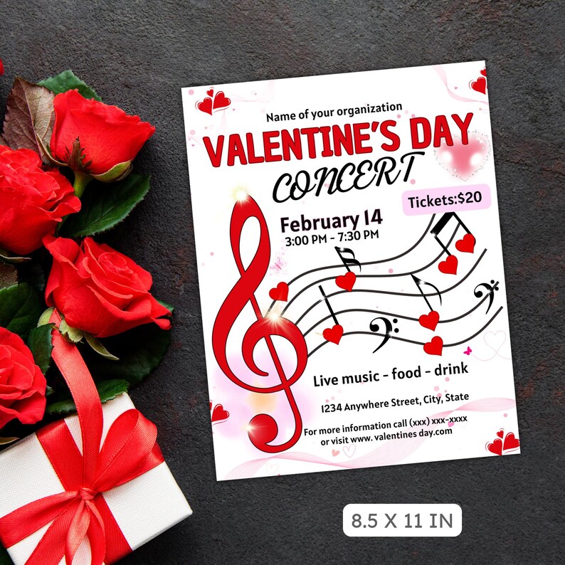 Valentine's Day Concert Flyer Musical Event Fund-raising Party Surprise ...