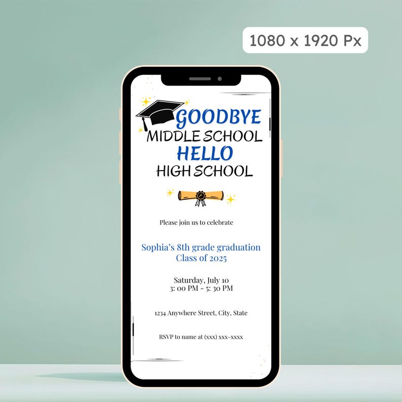 Goodbye Middle School Invitation, 8th Grade Graduation, High School ...