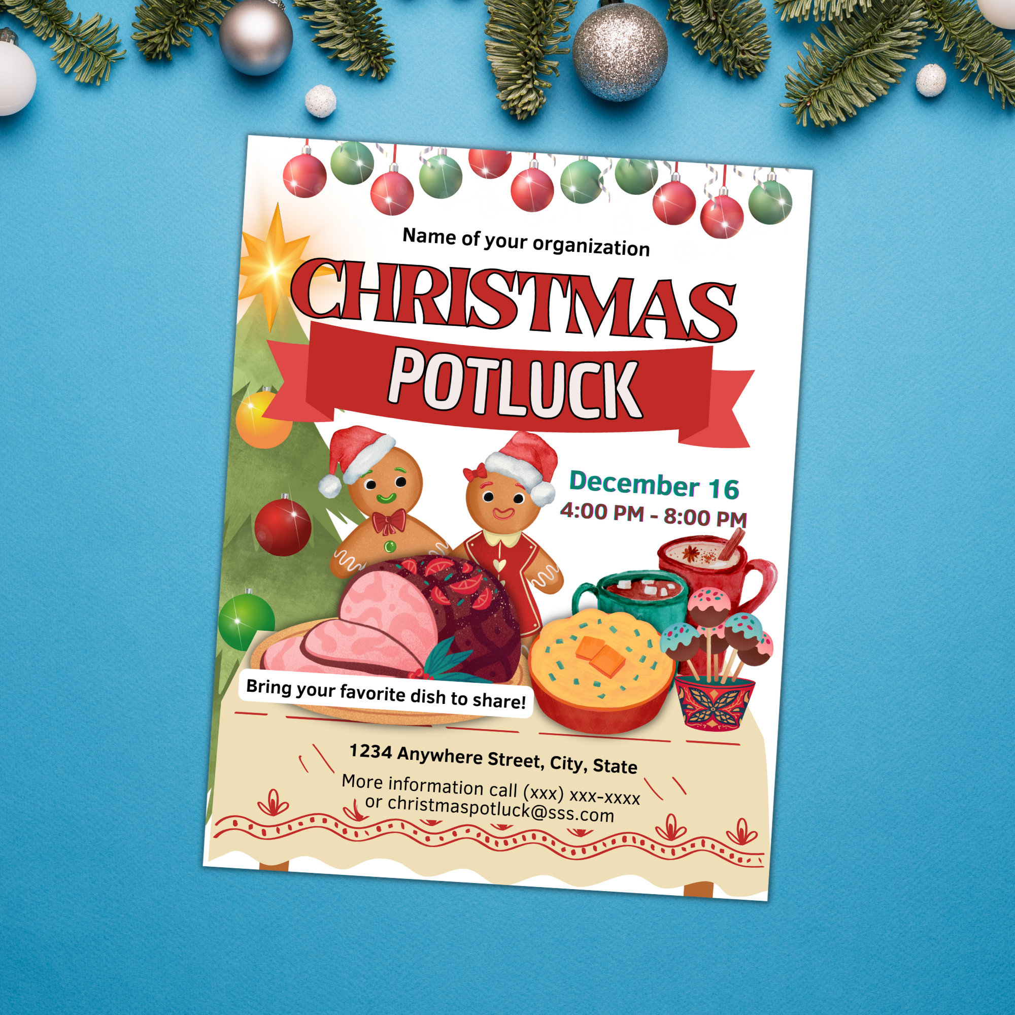 Christmas Potluck Flyer, Holiday Potluck, Neighborhood Party, Church ...