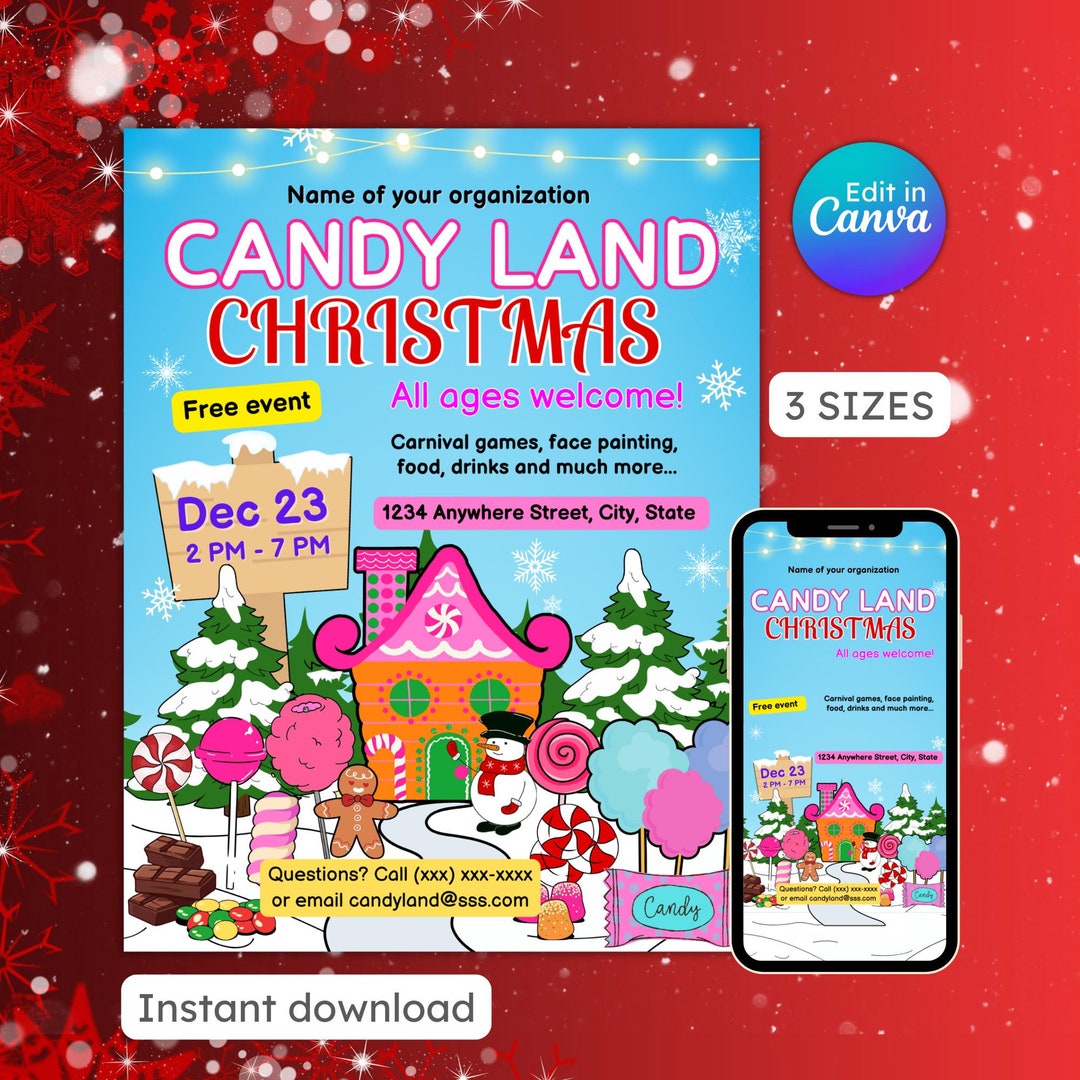 Candy Land Christmas Flyer, Gingerbread House, Winter Wonderland, Candy ...