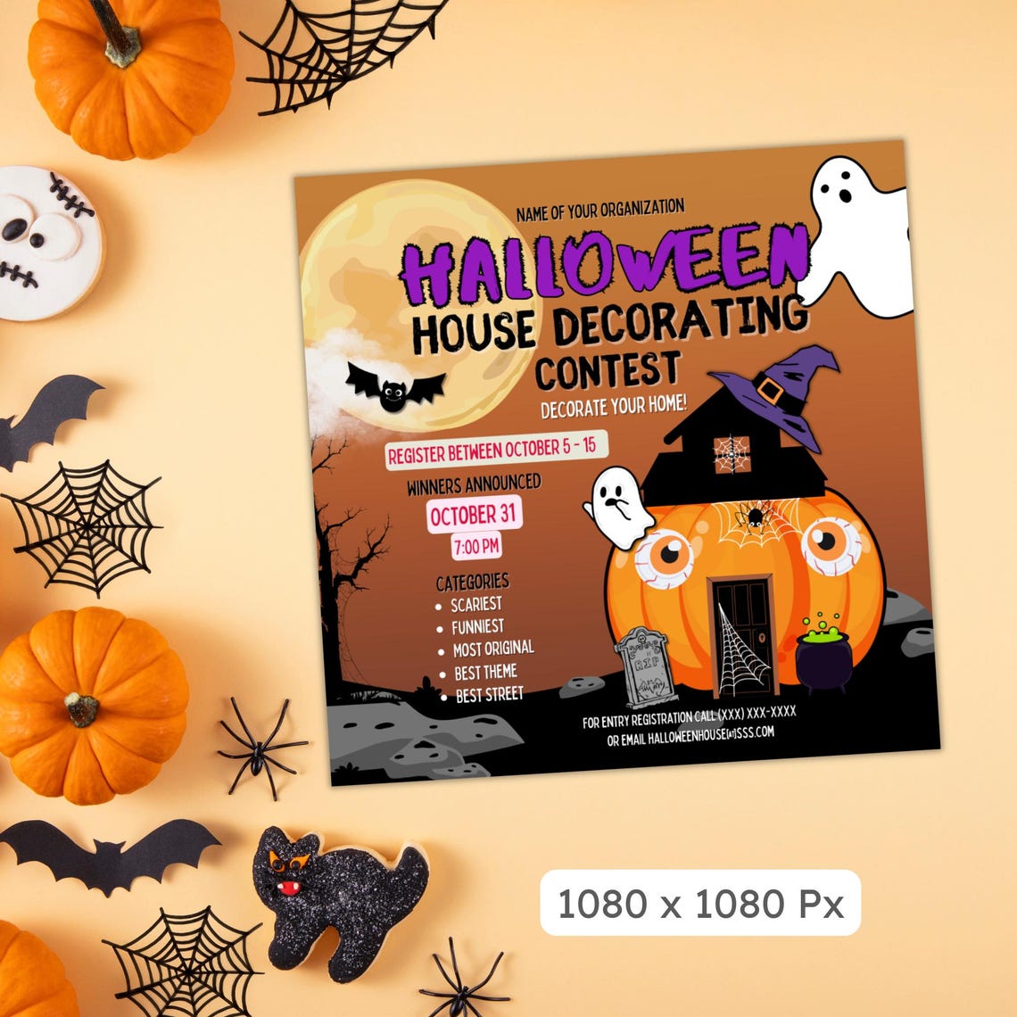 Halloween House Decorating Contest Flyer, Haunted House, Costume Party ...
