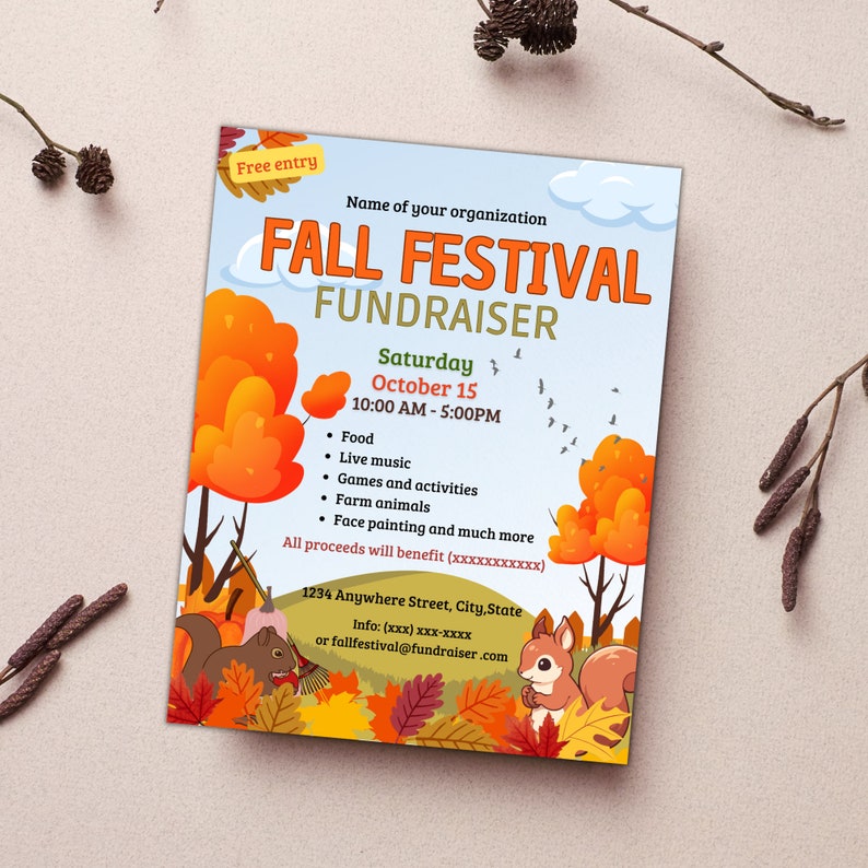 Fall Festival Fundraiser Flyer Autumn Invitation School Church Event ...