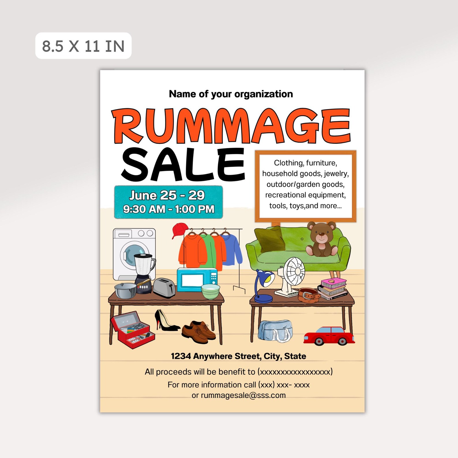 Rummage Sale Flyer, Yard Sale Template, School Fundraiser, Fundraising ...