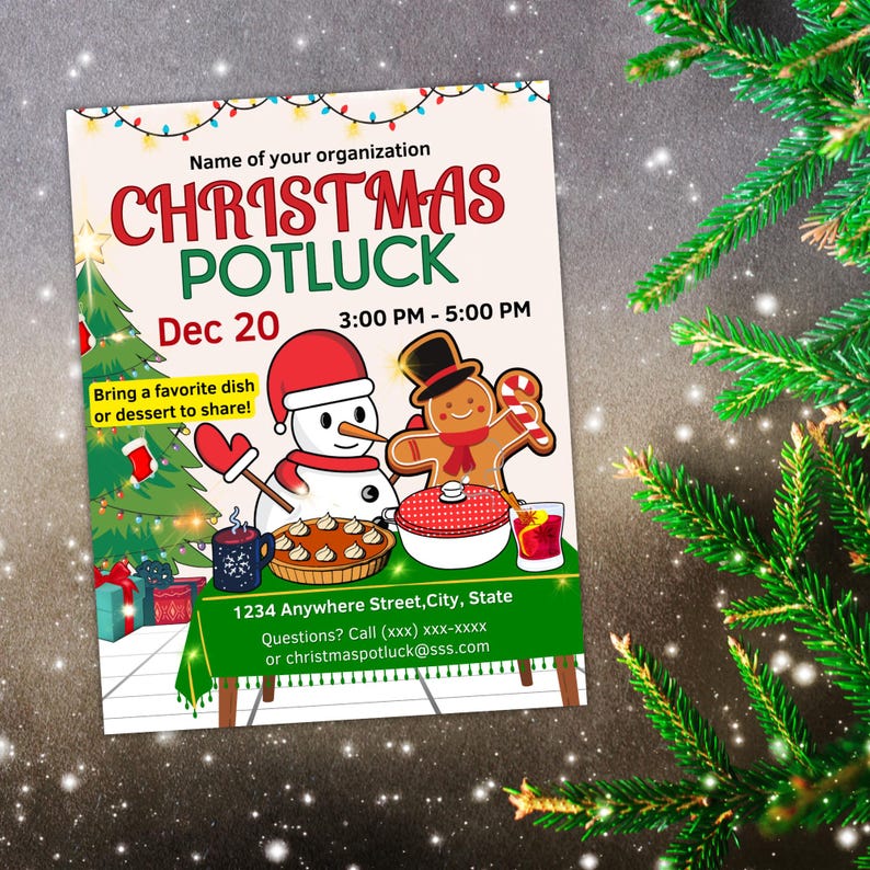 Christmas Potluck Flyer Holiday Invitation Office Potluck Christmas ...