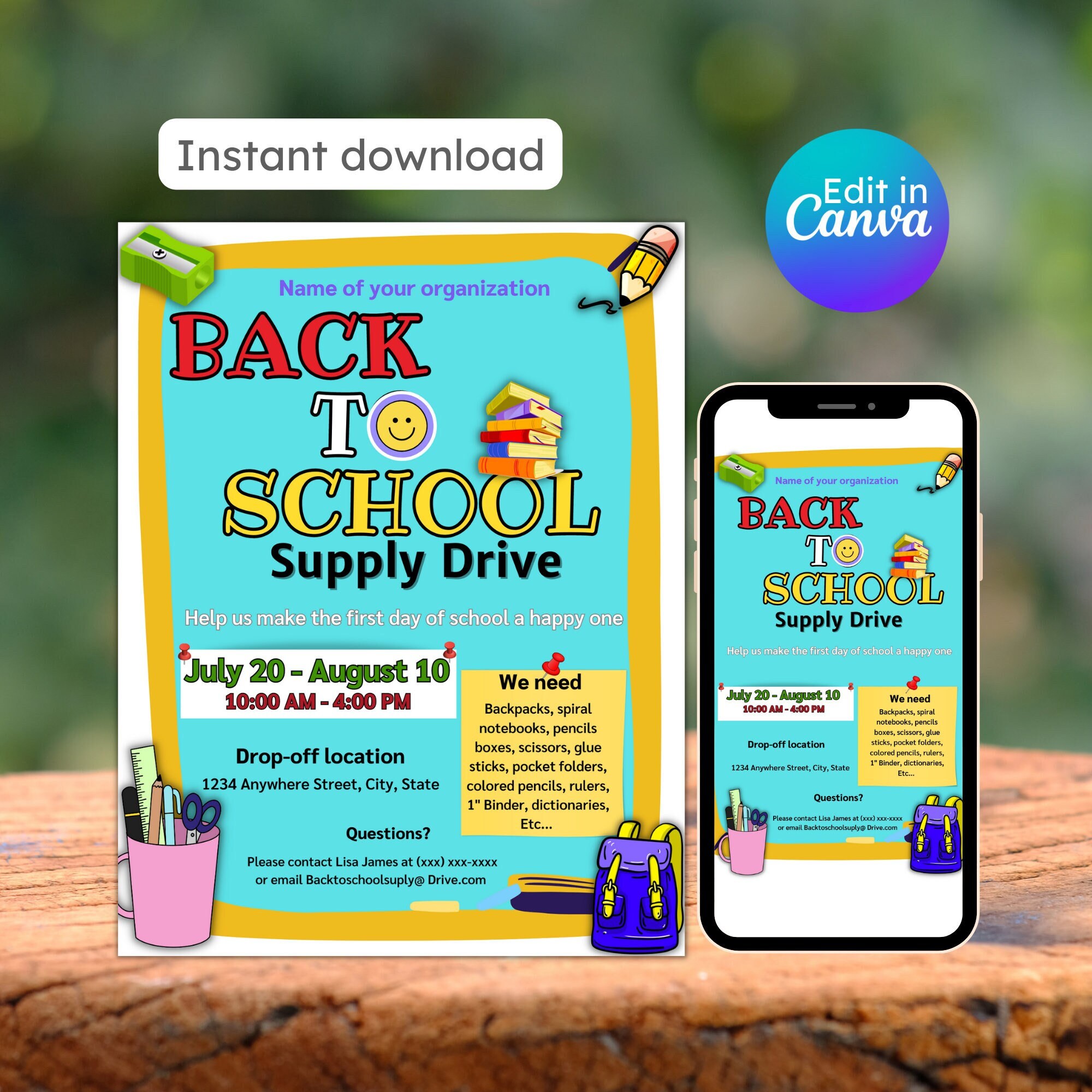 Back to School Supply Drive Flyer, Fundraiser Event, Supply Drive Flyer ...