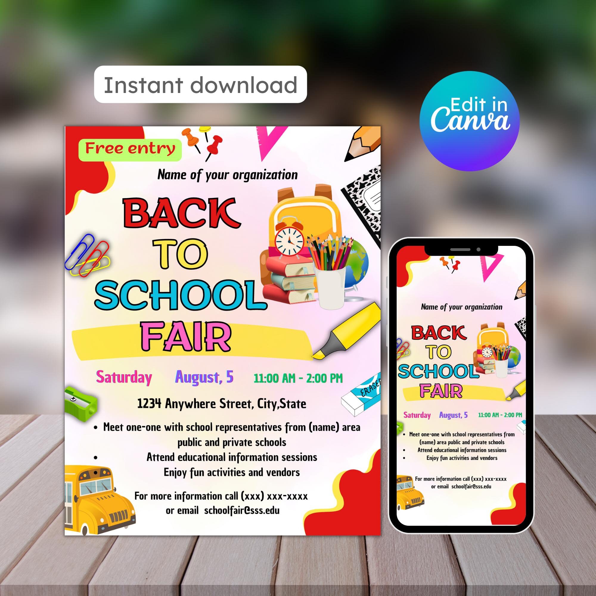 Back to School Fair Flyer School Fundraiser Community Event Summer Fair ...