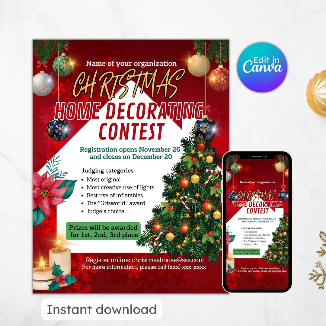 Christmas Home Decorating Contest Flyer, Holiday Invitation, School Pto ...