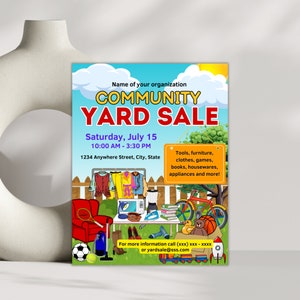Community Yard Sale Flyer, Neighborhood Garage, Pta Flyer Yard Sale ...
