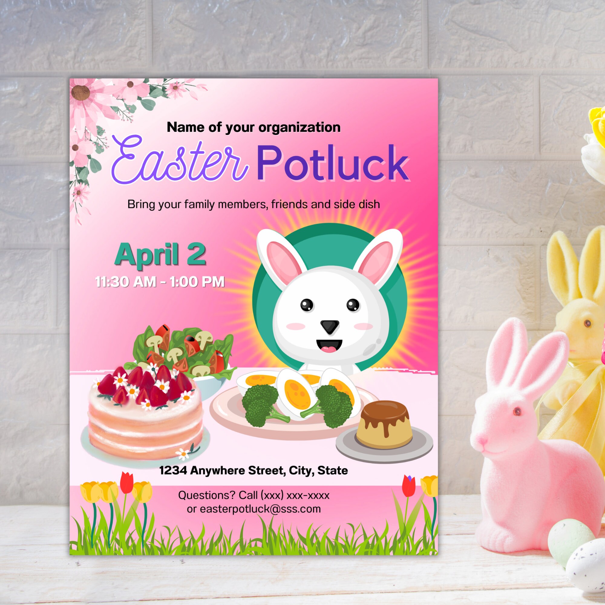 Easter Potluck Flyer Luncheon Invite Spring Party Easter Brunch Potluck ...
