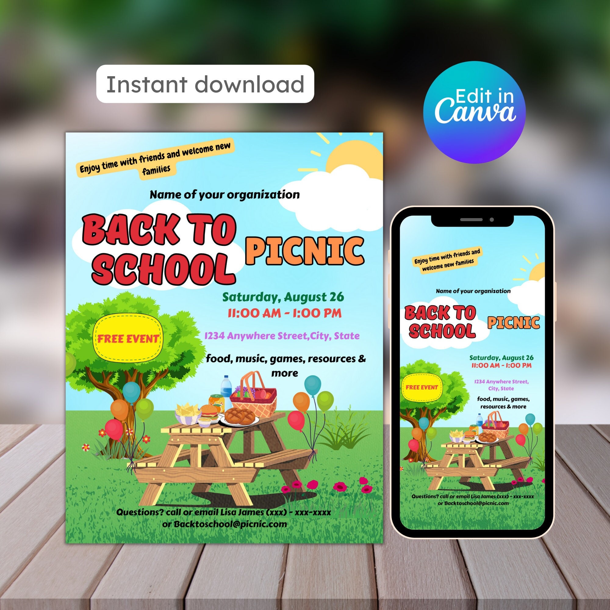 Back to School Picnic Flyer Picnic Invitation Meet the Teacher School ...