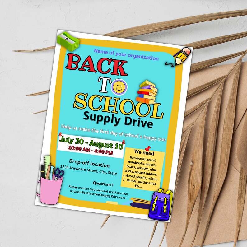 Back to School Supply Drive Flyer, Fundraiser Event, Supply Drive Flyer ...