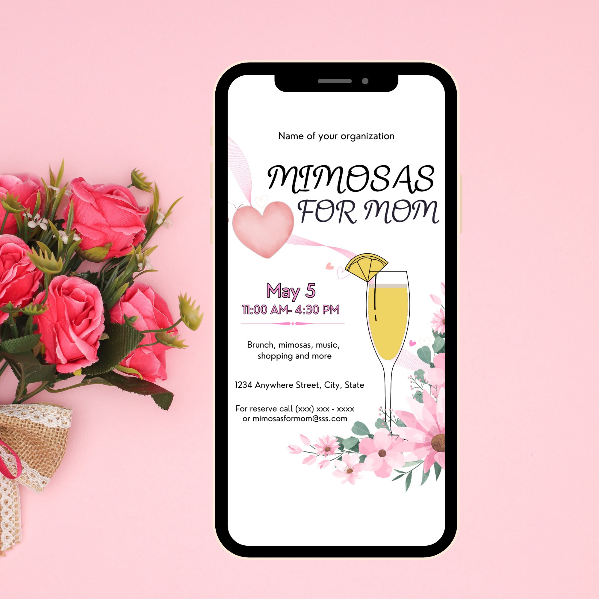 Mimosas for Mom Flyer, Mother's Day Brunch, Happy Mother's Day, Floral ...