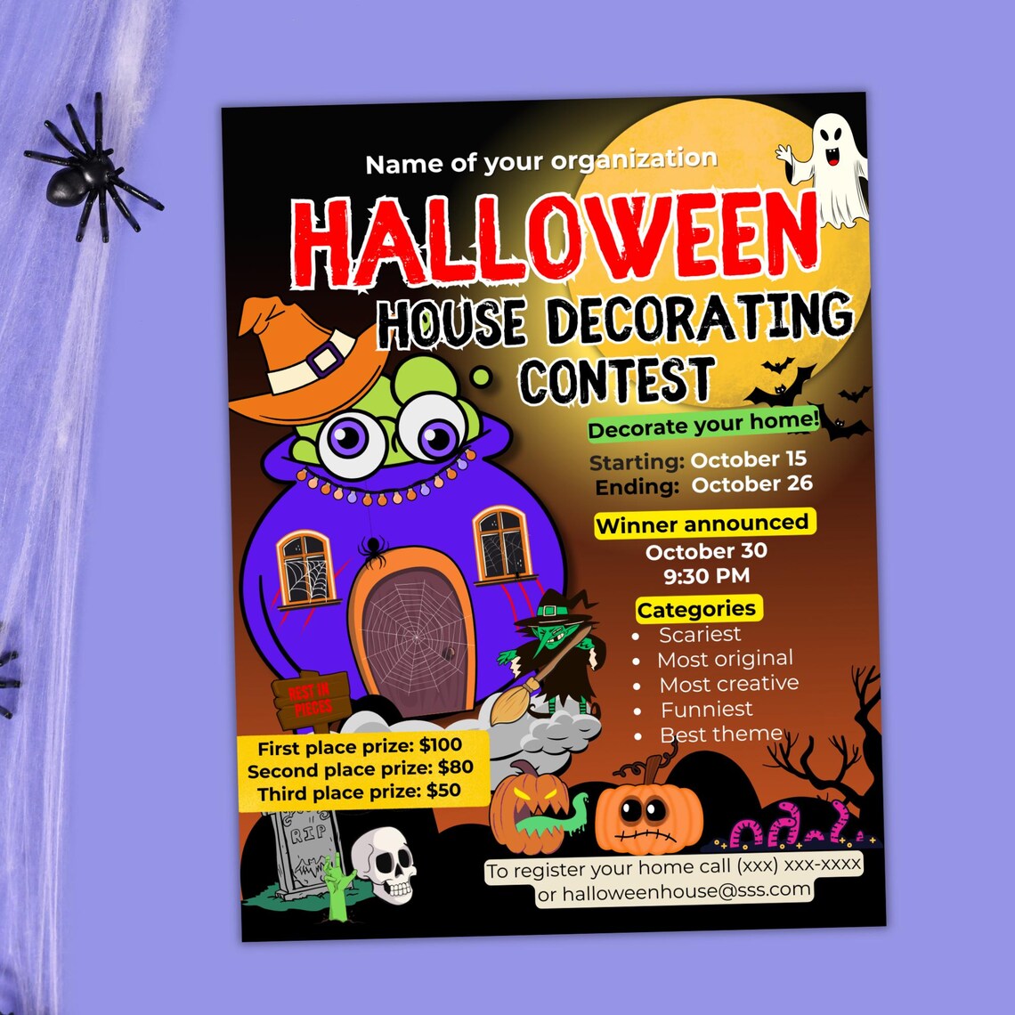 Halloween House Decorating Contest Flyer, Spooky Season, Haunted House ...