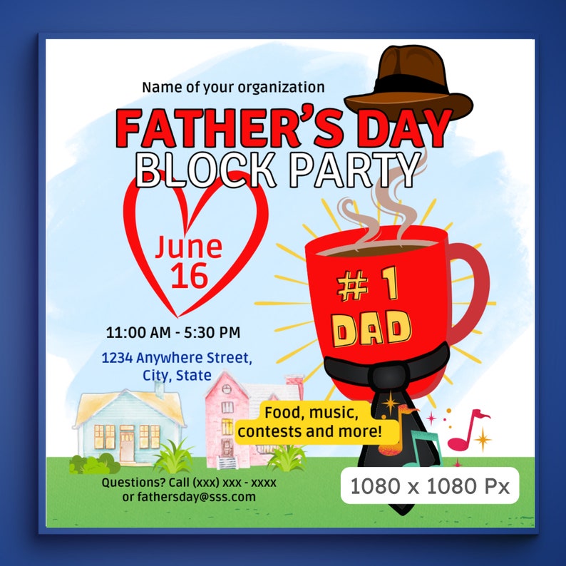 Father's Day Block Party Flyer: Editable BBQ Picnic Poster (digital ...