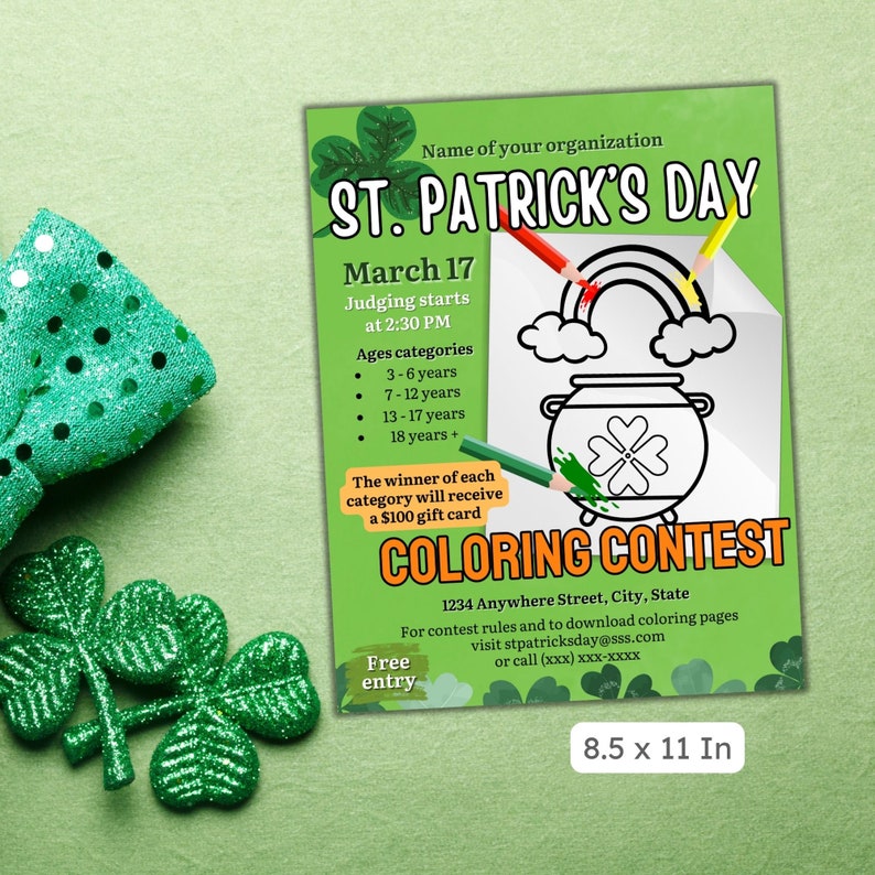 Folleto del concurso de colorear del día de San Patricio, actividad ...