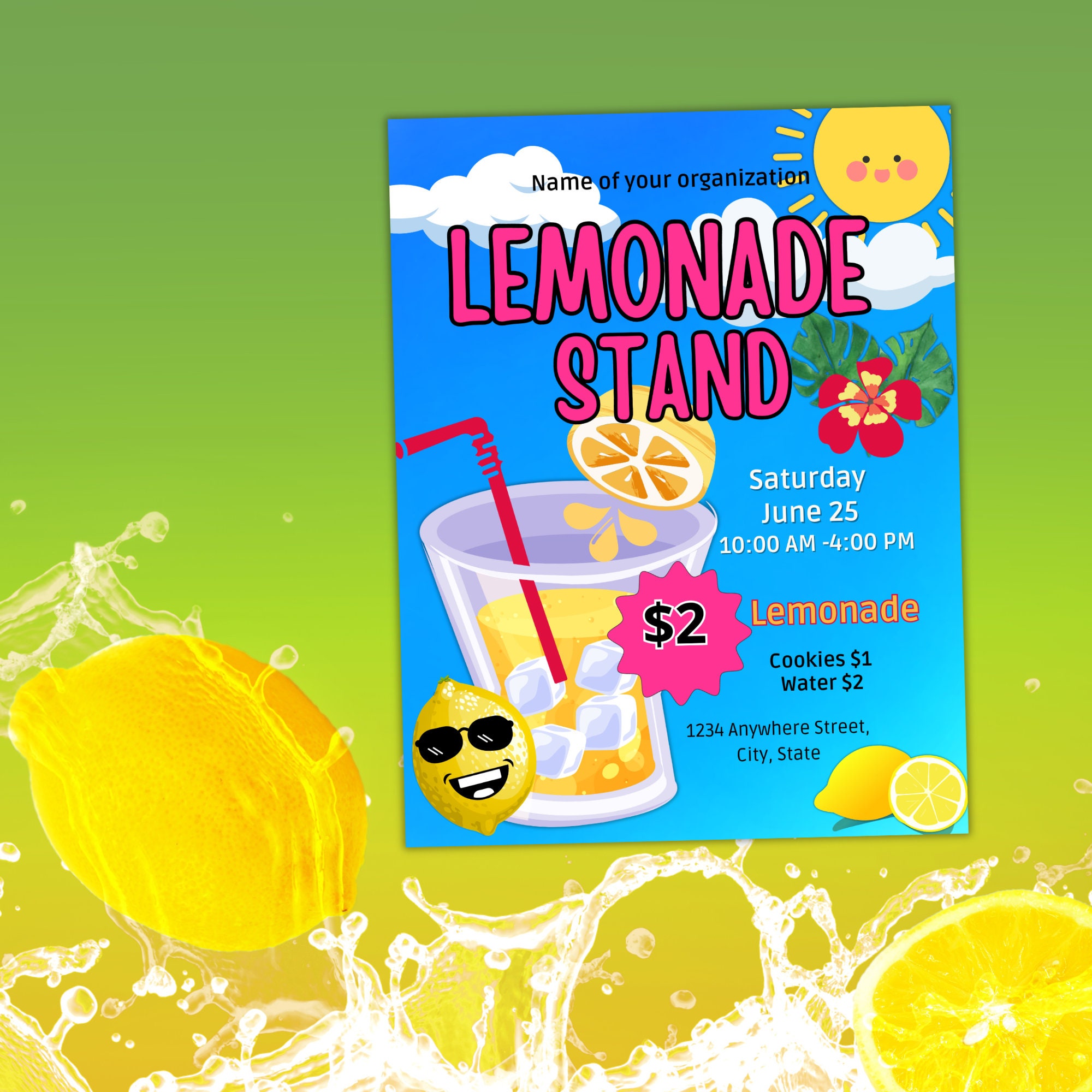 Lemonade Stand Flyer, Summer Fundraiser, Neighborhood Event, Lemon ...