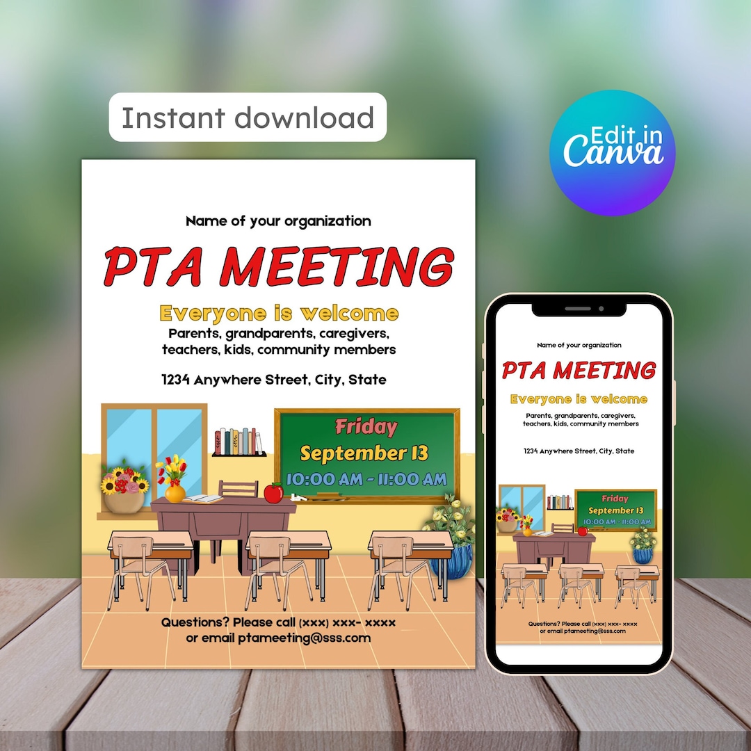Pta Meeting Flyer, Back to School, Parent Teacher, School Fundraiser ...