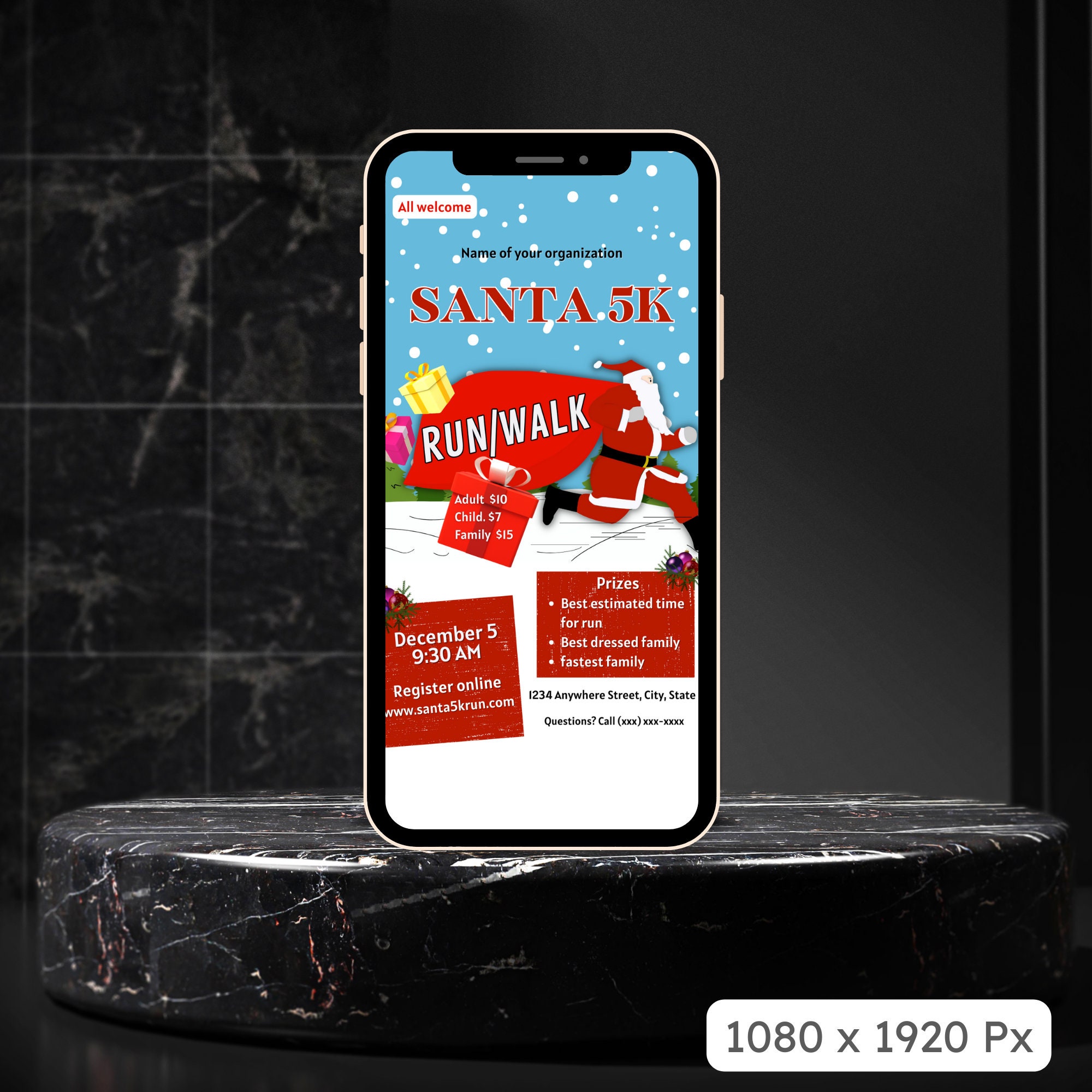 Santa 5k Run/walk Flyer Holiday Community 5k 10k Run Walk Xmas Party ...