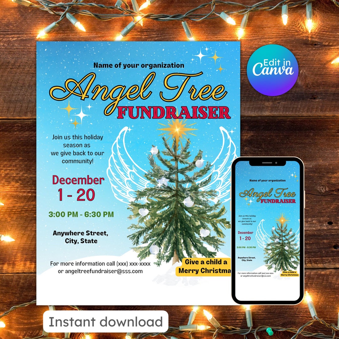 Angel Tree Fundraiser Flyer, Community Xmas, Nonprofit Toy Drive ...