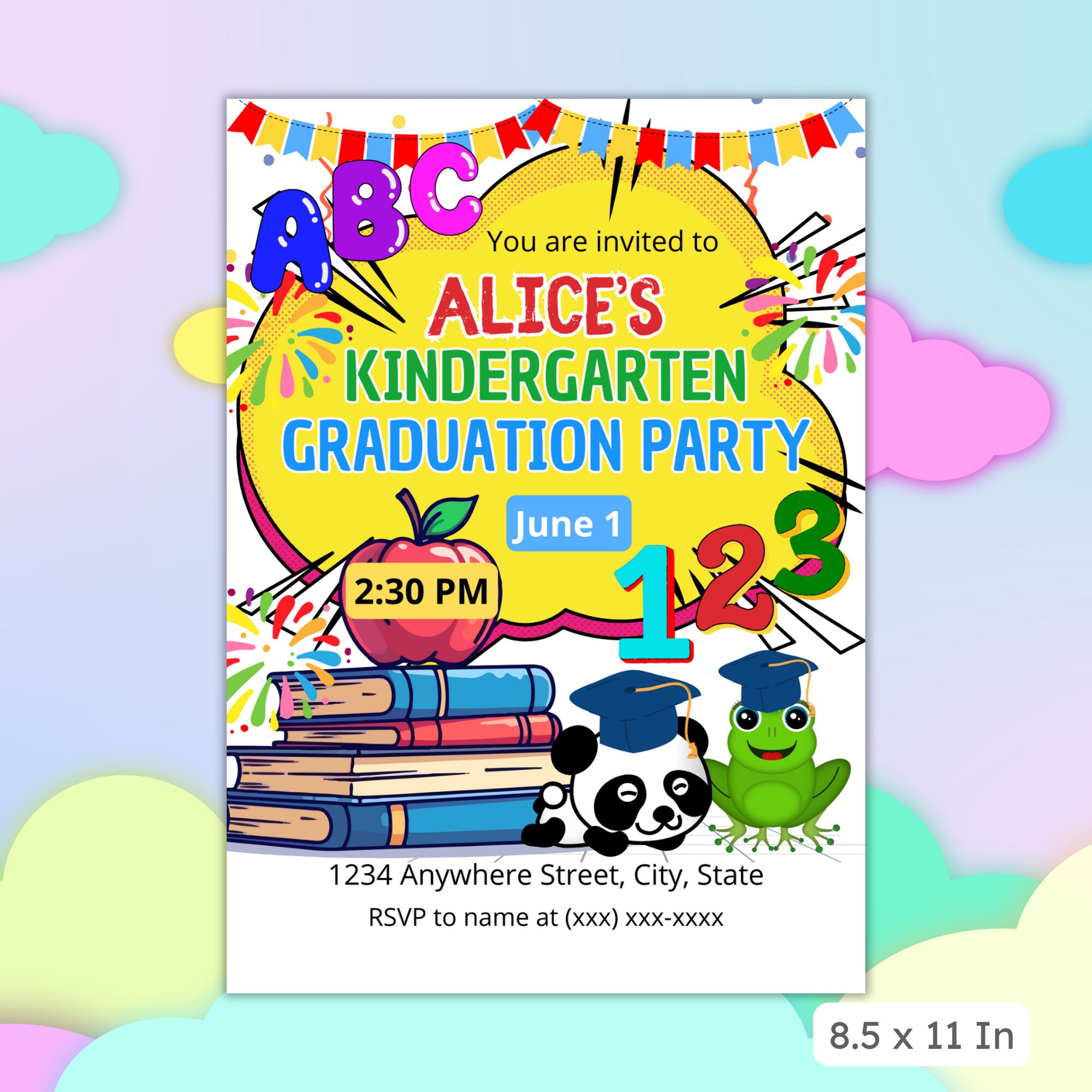 Kindergarten Graduation Party Invitation: Editable Class of 2024 ...