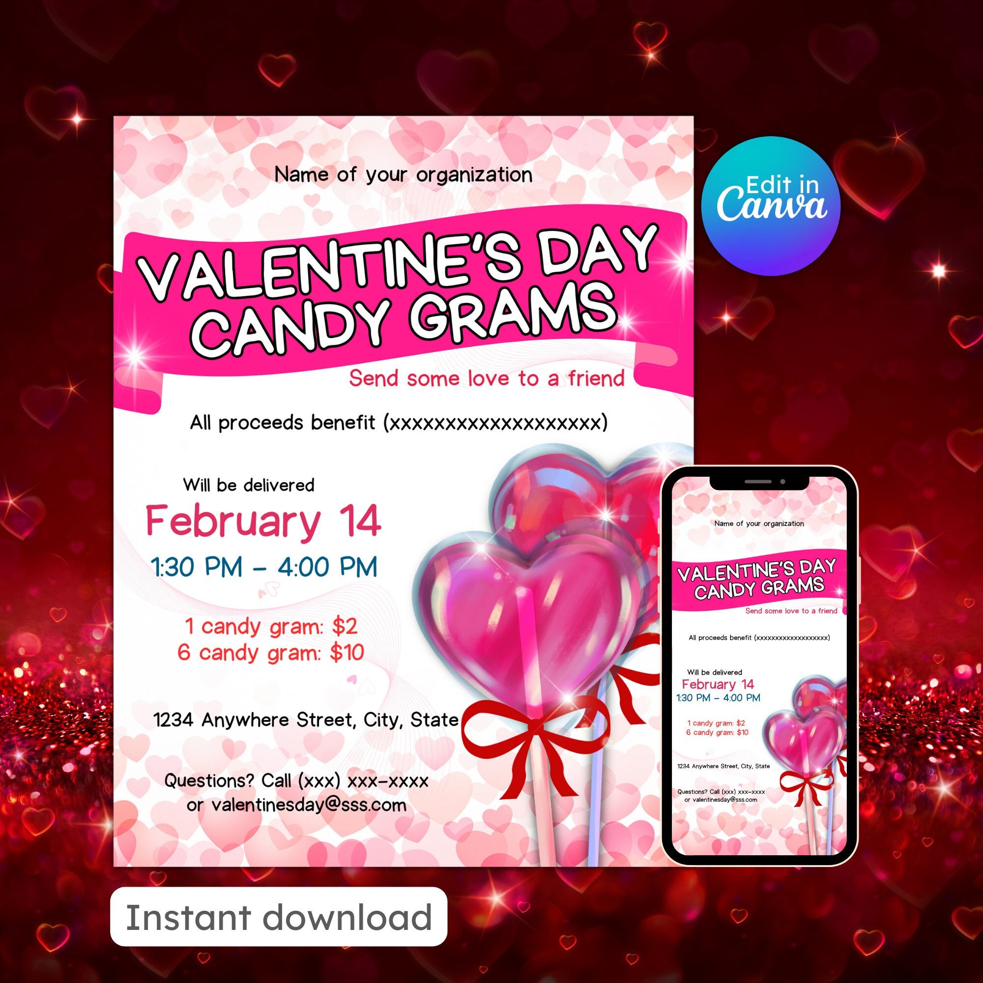 Valentine's Day Candy Grams Flyer School Grams Valentine Fundraiser ...