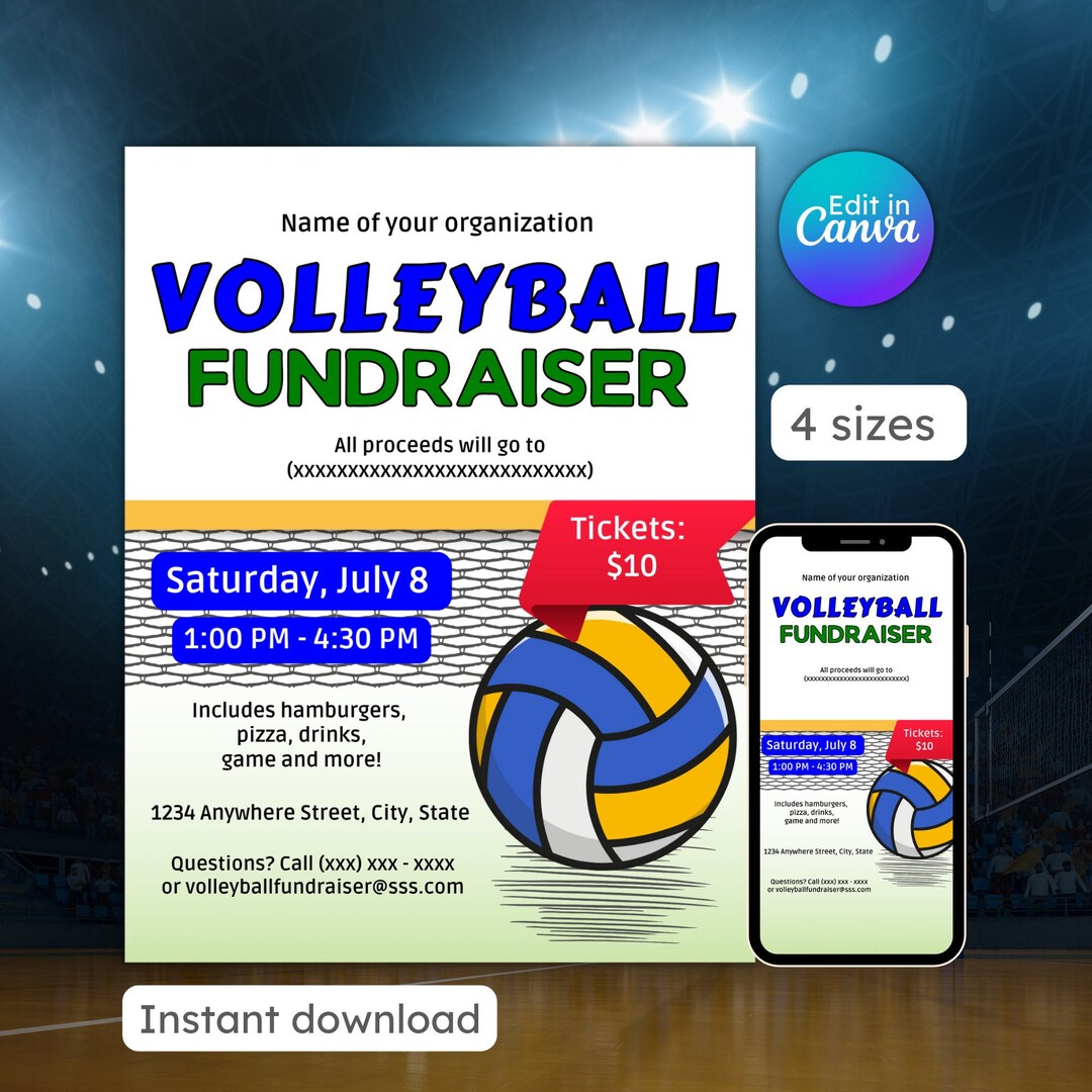 Voleyball Fundraiser Flyer, Kids School Party, Charity Benefit, Sports ...