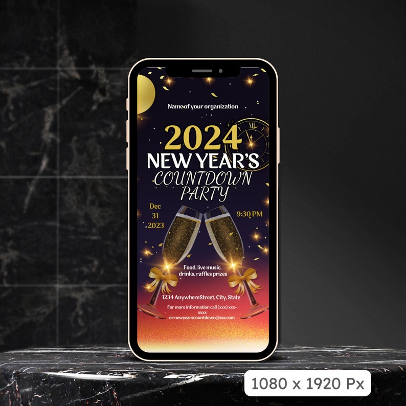 2024 New Year's Countdown Party Flyer Nye Invitation Office Party ...