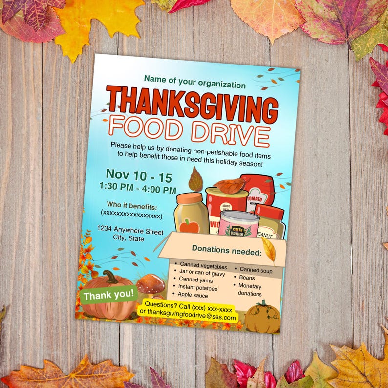 Thanksgiving Food Drive Flyer, Fundraiser Event, Donation Flyer, Food ...