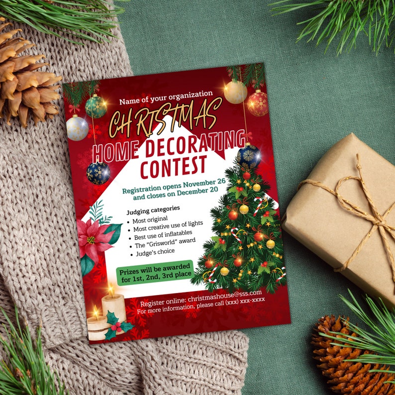 Christmas Home Decorating Contest Flyer, Holiday Invitation, School Pto ...