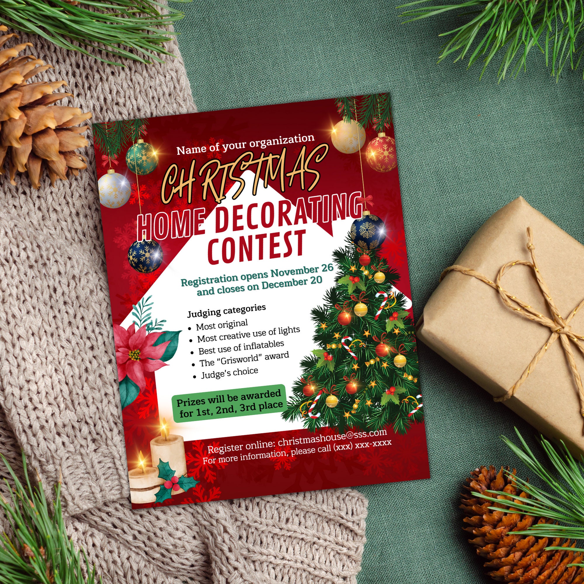 Christmas Home Decorating Contest Flyer, Holiday Invitation, School Pto ...