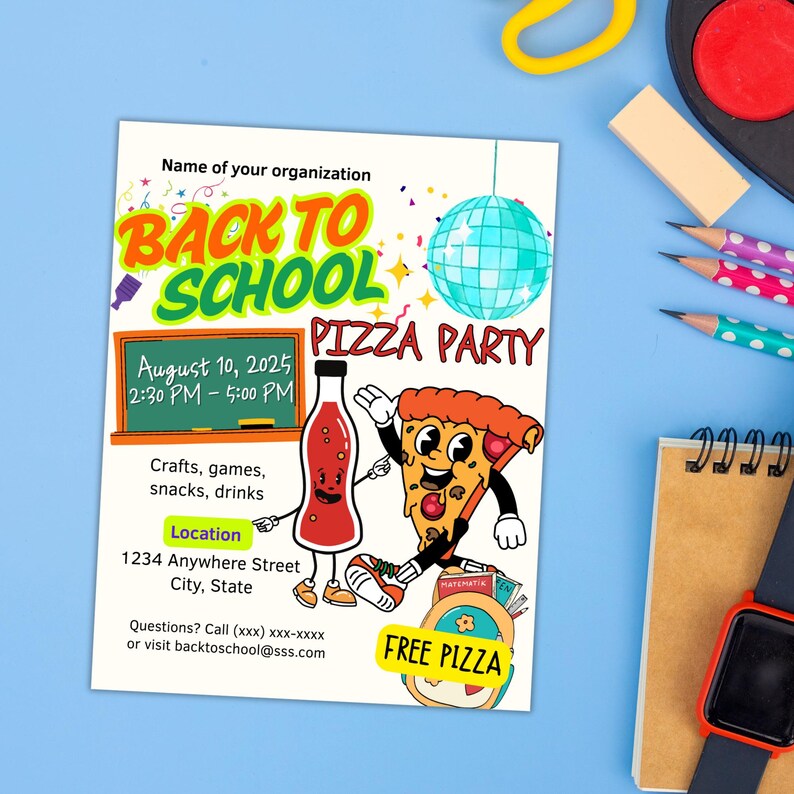 Back to School Pizza Party Flyer, Meet the Teacher, First Day of School ...