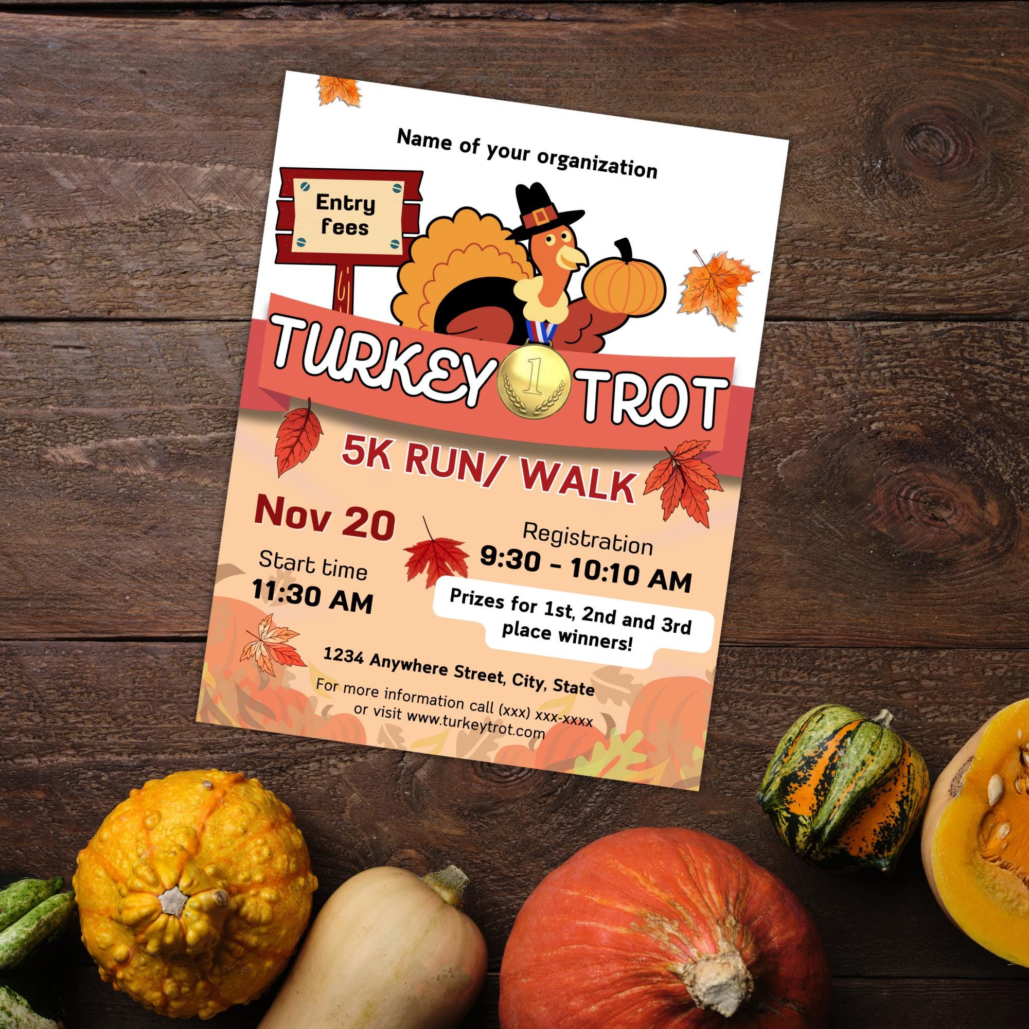 Turkey Trot Flyer 5k 10k Run Walk Thanksgiving Trot Fall School Run ...
