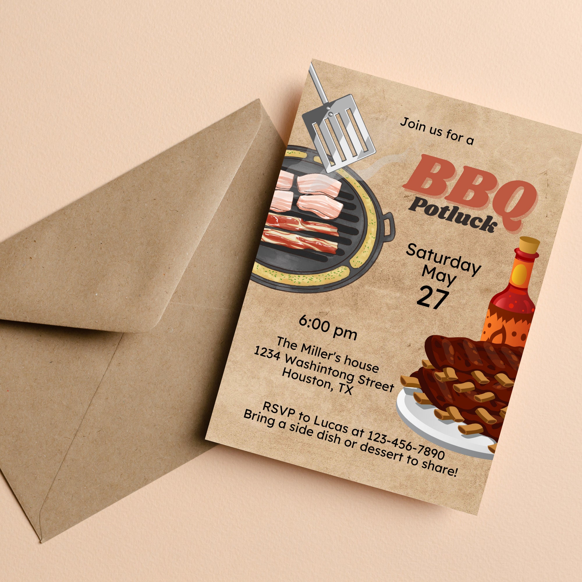 BBQ Potluck Invitation Fathers Day Invite Grill and Chill Backyard Bbq ...