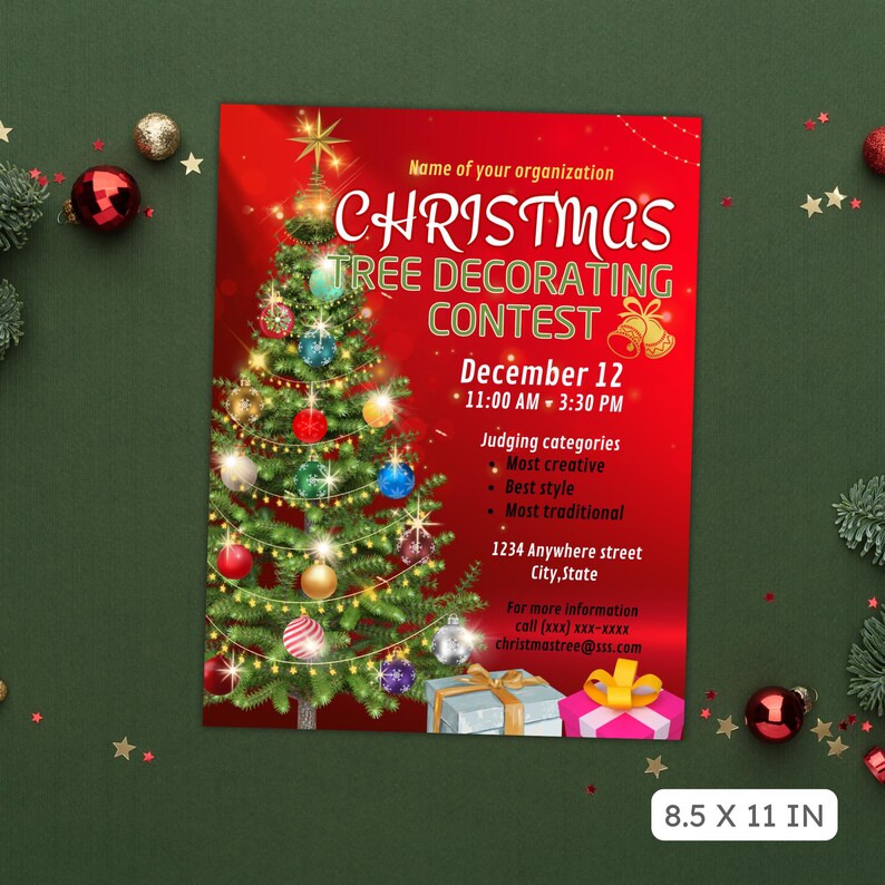 Christmas Tree Decorating Contest Flyer, Holiday Contest, Decorated ...