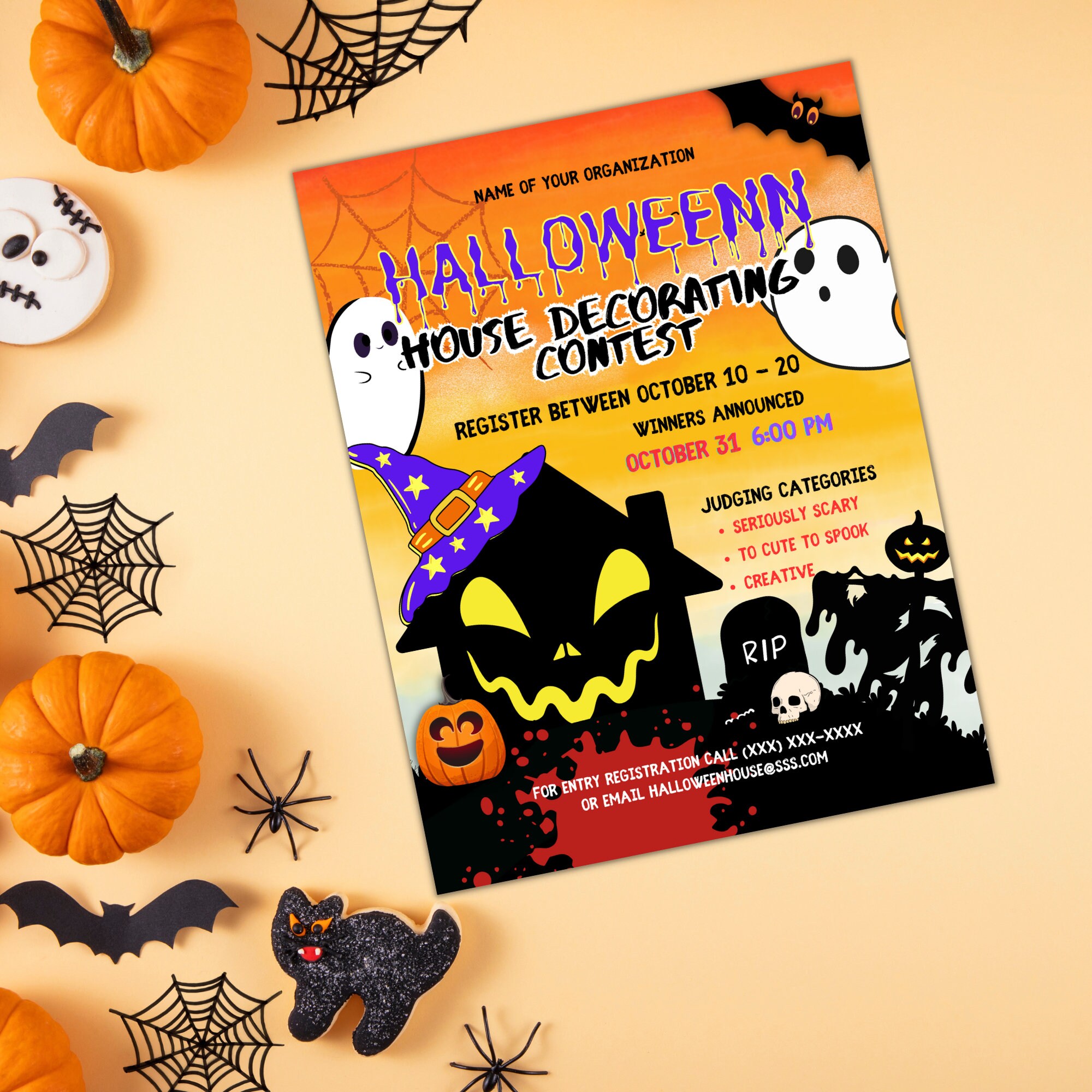 Halloween House Decorating Contest Flyer Haunted House Spooky Season ...