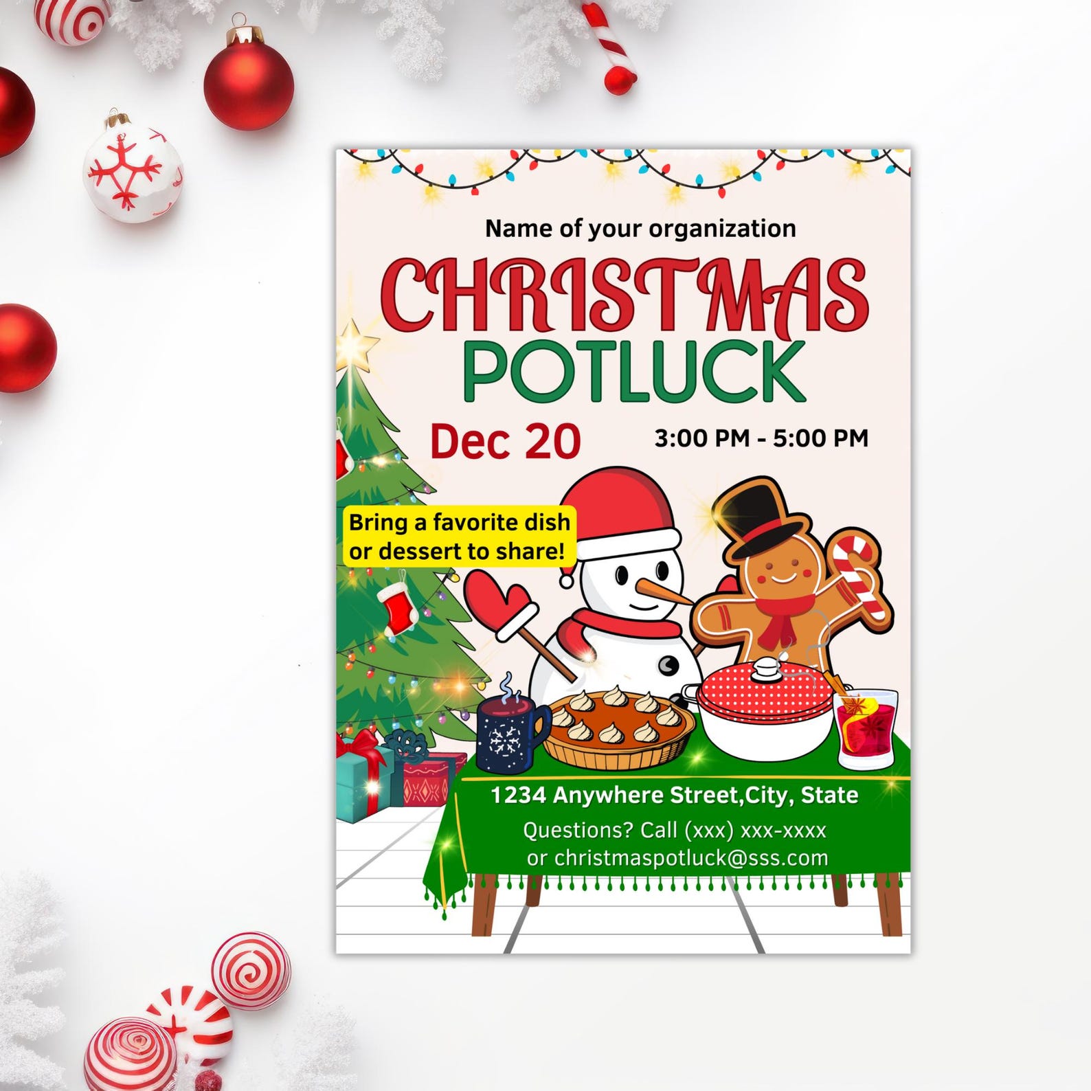Christmas Potluck Flyer, Holiday Invitation, Office Potluck, Christmas ...