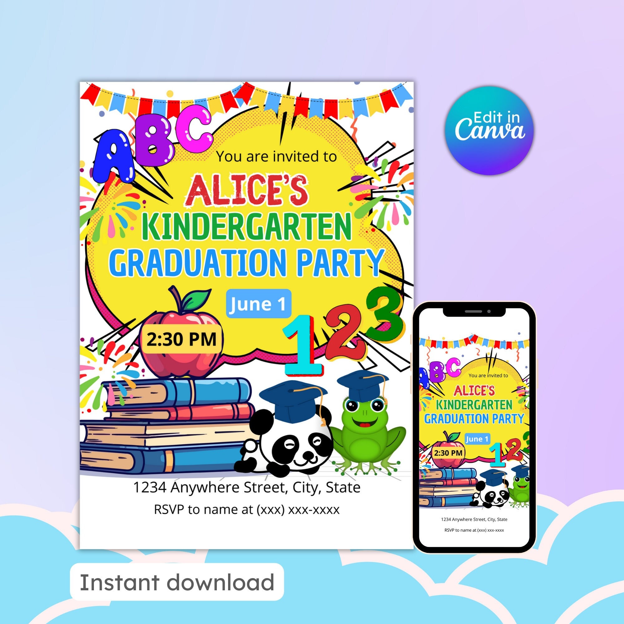 Kindergarten Graduation Party Invitation: Editable Class of 2024 ...