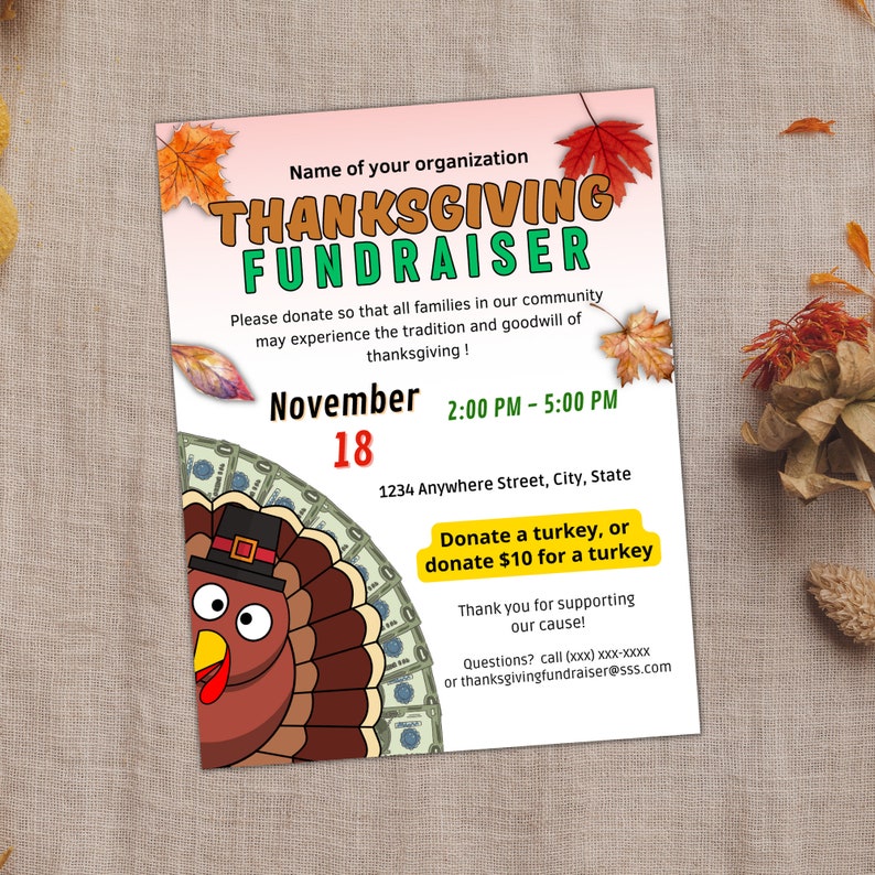 Thanksgiving Fundraiser Flyer Charity Event School Pto Pta Gratitude ...