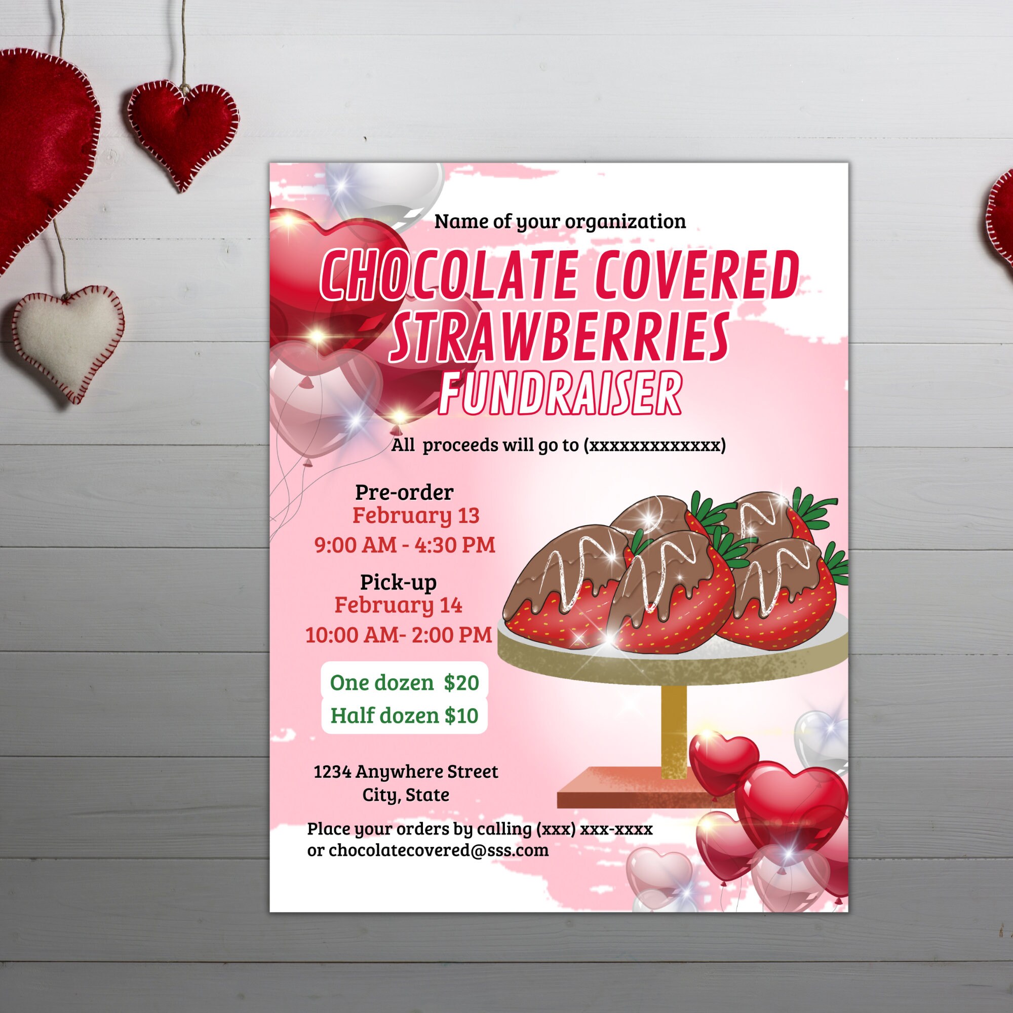Chocolate Covered Strawberries Fundraiser Flyer, Charity Nonprofit ...