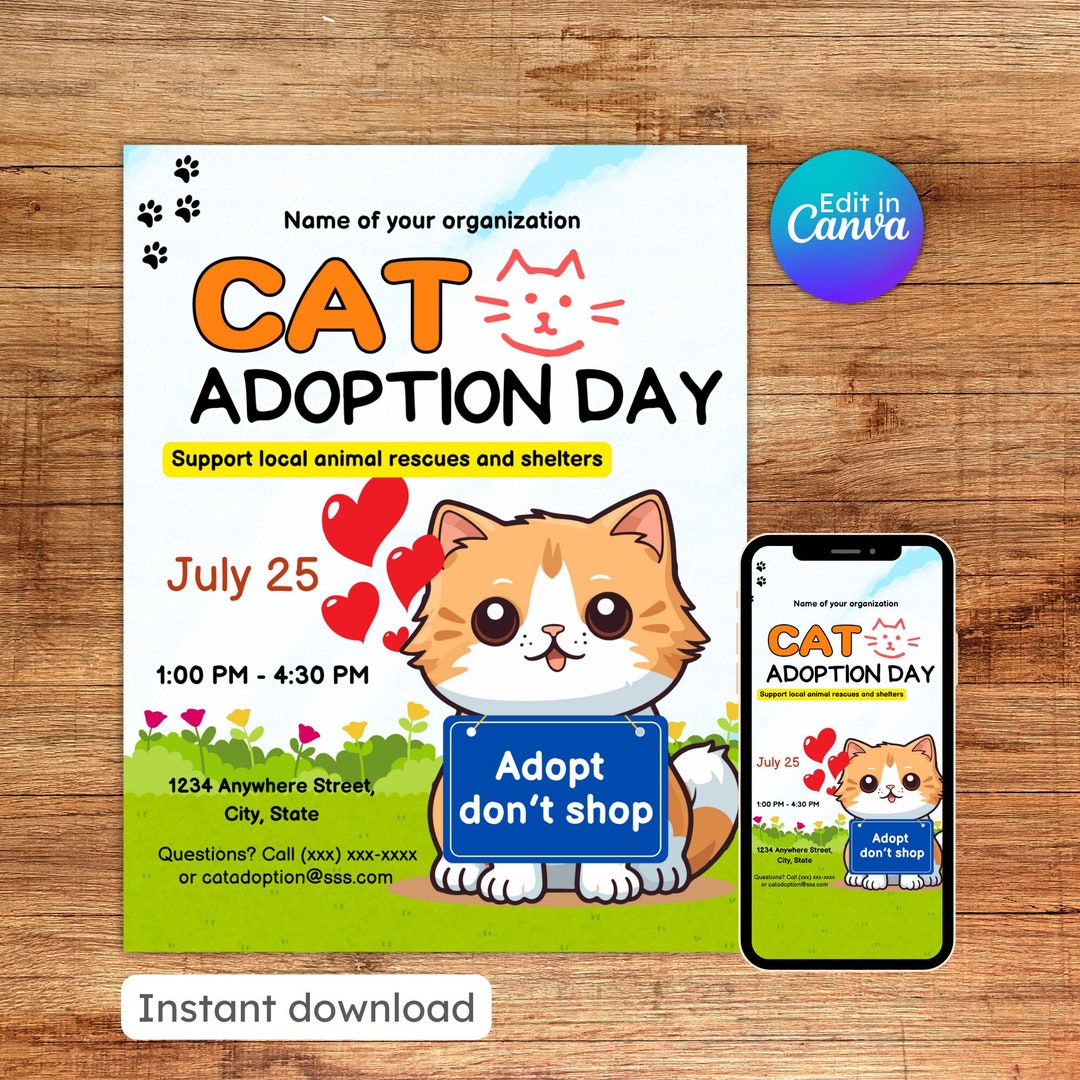 Cat Adoption Day Flyer, Charity Event Invite, Community Service ...